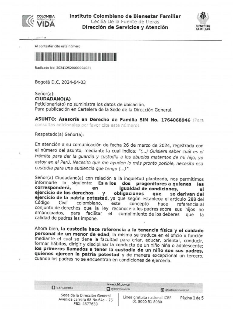 ejemplo requisitos custodia icbf | PDF