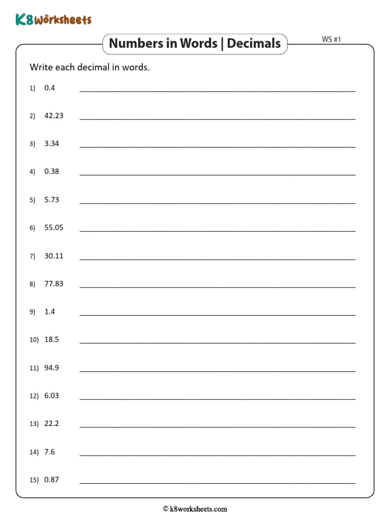 Decimals Words 1 | PDF