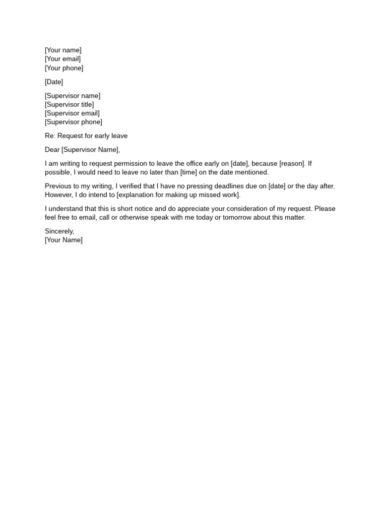 Early Leave Request Template | PDF