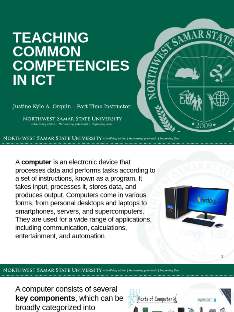 TCC IN ICT LESSON 1 PPT | PDF | Computer Data Storage | Computer Hardware