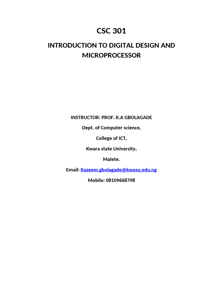 CSC 301 Introduction To Digital Design | PDF | Digital Electronics | Boolean Algebra