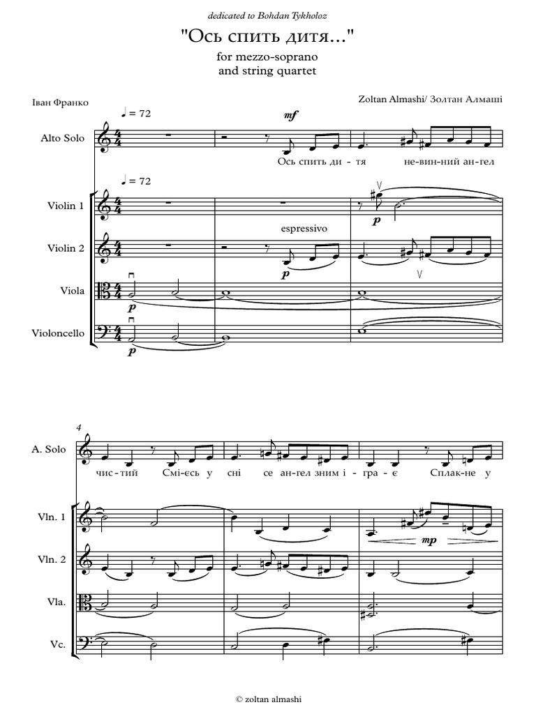 Almashi Osj Spytj Dytja For Mezzo and String Quartet | PDF