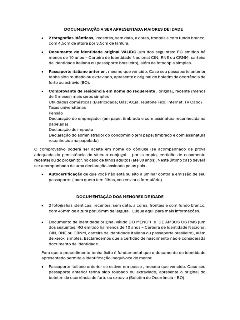 Documentação para Passaporte Italiano | PDF | Passaporte | Governo e ...