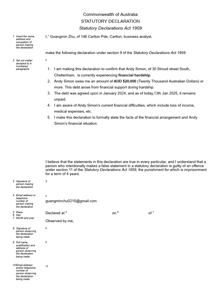 Commonwealth Statutory Declaration Form Google Drive | PDF | Accountant ...