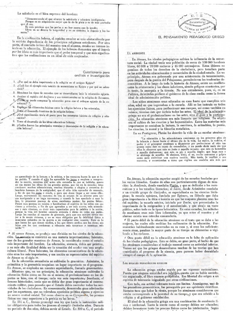 Lectura No. 2 - Pensamientopedagogicogriego | PDF