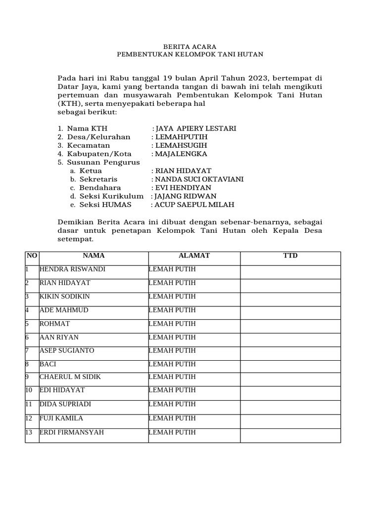 BERITA ACARA KTH | PDF