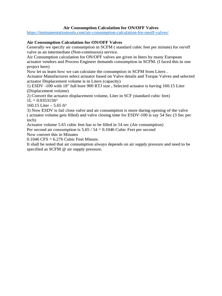 Air Consumption Calculation For ON | PDF | Flow Measurement | Chemical ...