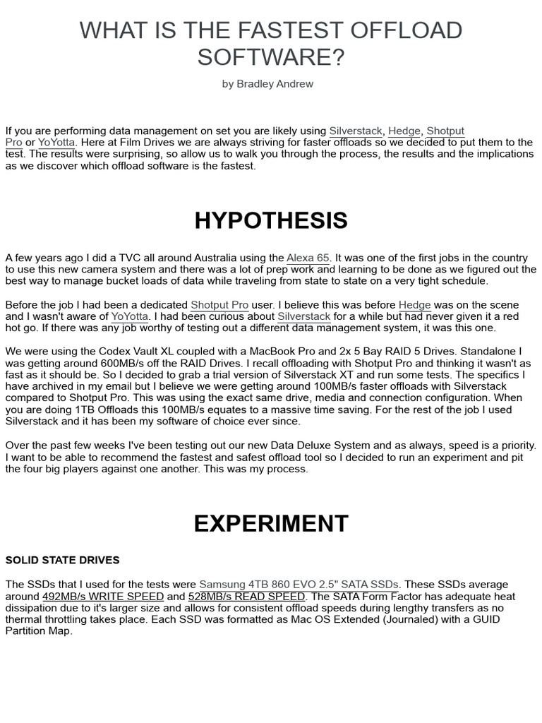 LOGGER WHAT IS THE FASTEST OFFLOAD SOFTWARE - Film Drives | PDF | Solid ...