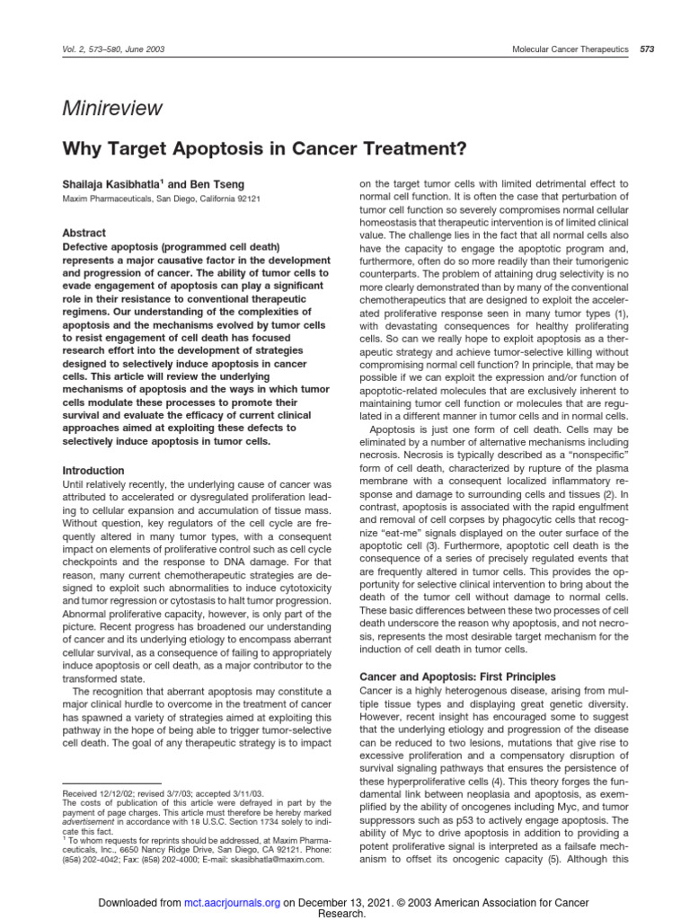Targeting Apoptosis in Cancer Therapy | PDF | Apoptosis | Bcl 2