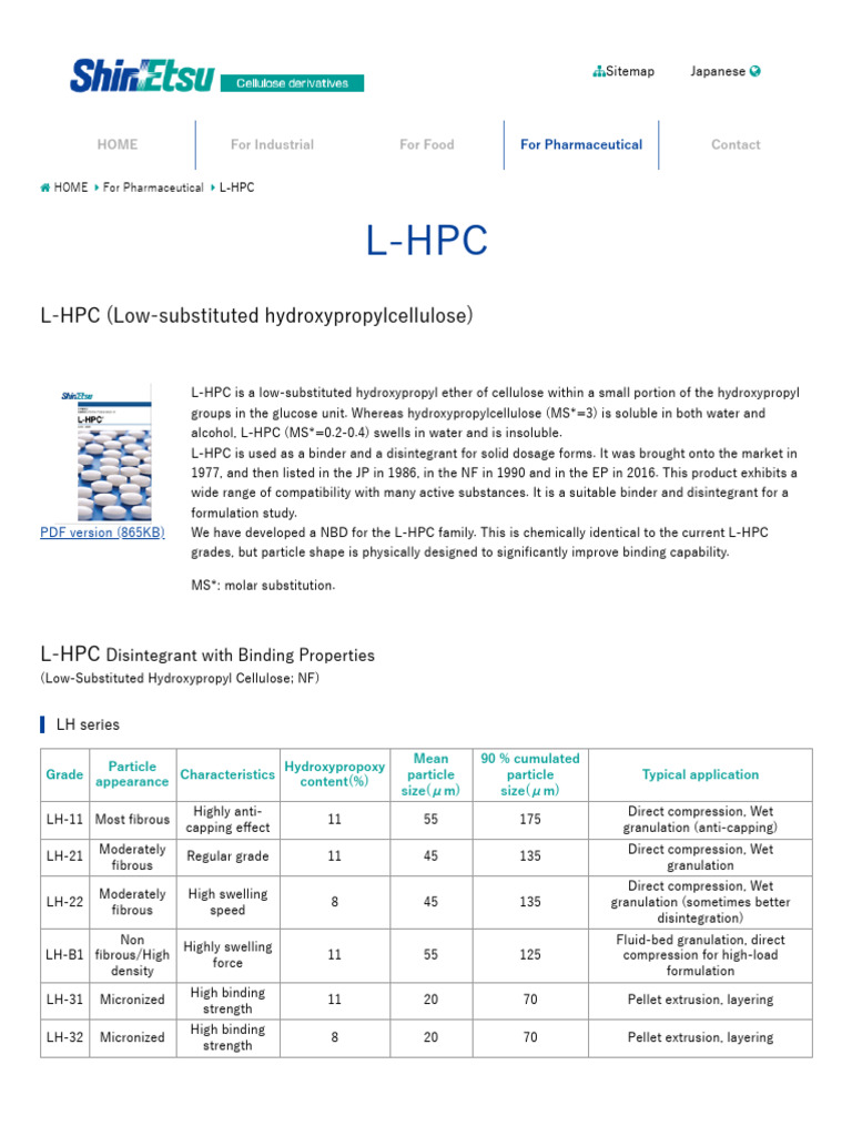 L-HPC: Low-Substituted Cellulose Binder | PDF | Industrial Processes ...