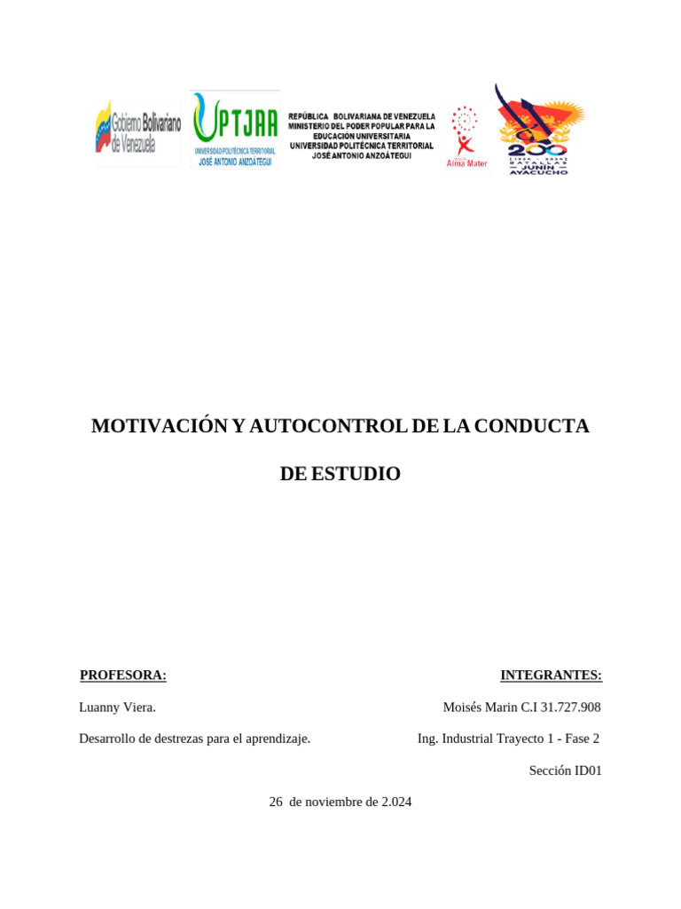 Motivación y Autocontrol de La Conducta de Estudio | PDF | Motivación ...