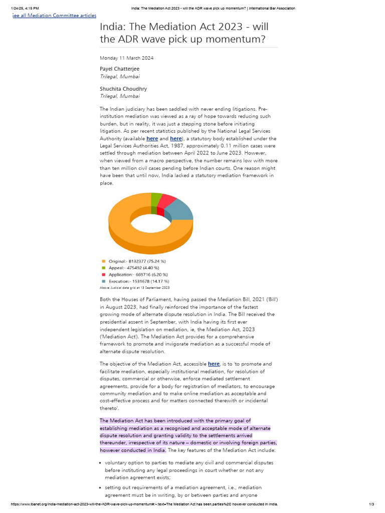 India_ the Mediation Act 2023 - Will the ADR Wave Pick Up Momentum_ _ International Bar ...