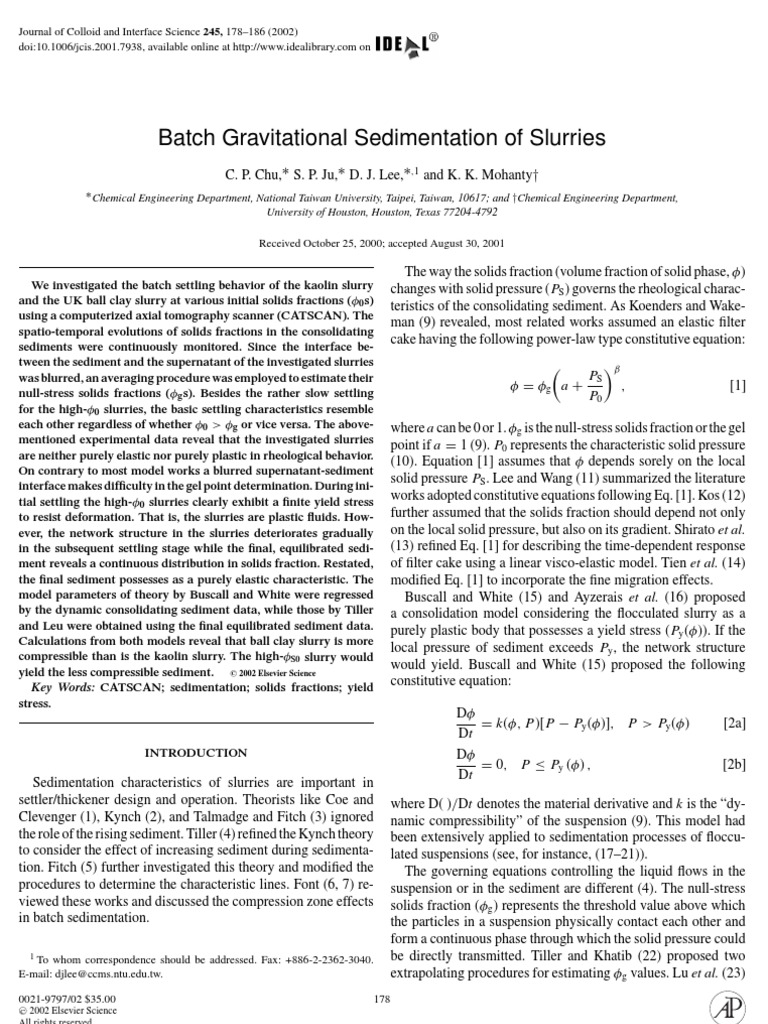 Batch Gravitational Sedimentation | PDF
