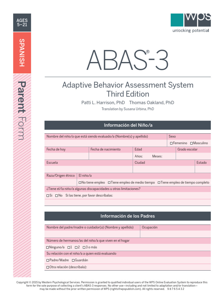 Abas 3 Parent 5 21 SP Response Sheet | PDF | Cuestionario