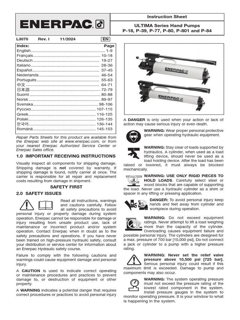 Manual de Usuario Enerpac | PDF | Pump | Valve