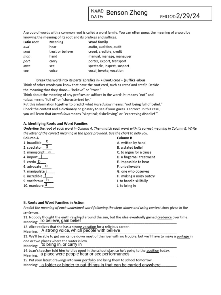 Benson Zheng - Greek Latin Roots Review | PDF