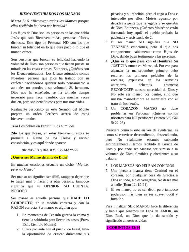 BIENAVENTURADOS LOS MANSOS | PDF | Dios | Sermón de la Montaña