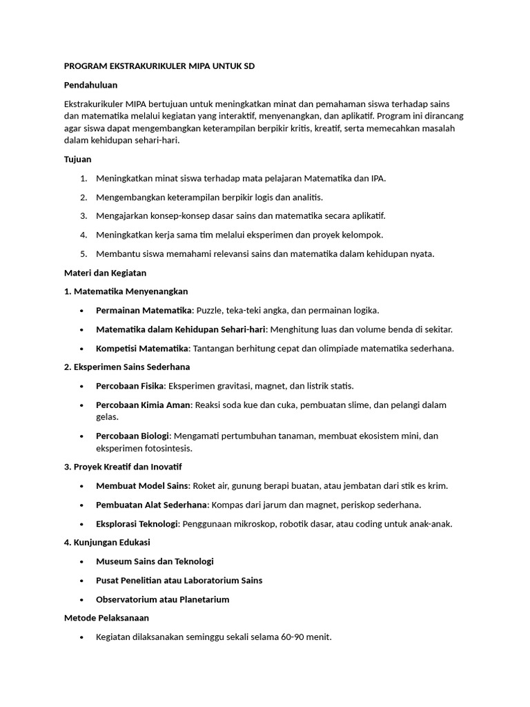 Program Ekstrakurikuler Mipa Untuk SD | PDF