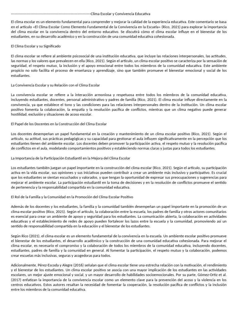 Clima Escolar y Convivencia Positiva | PDF | Teoría | Educación de la ...