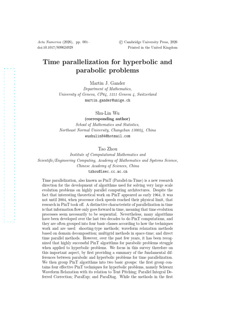 Time Parallelization For Hyperbolic and Parabolic Problems: Martin J. Gander | PDF | Partial ...