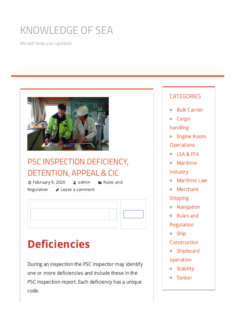 PSC-Inspection-Deficiency-Detention-Appeal-CIC-_-Knowledge-Of-Sea | PDF ...