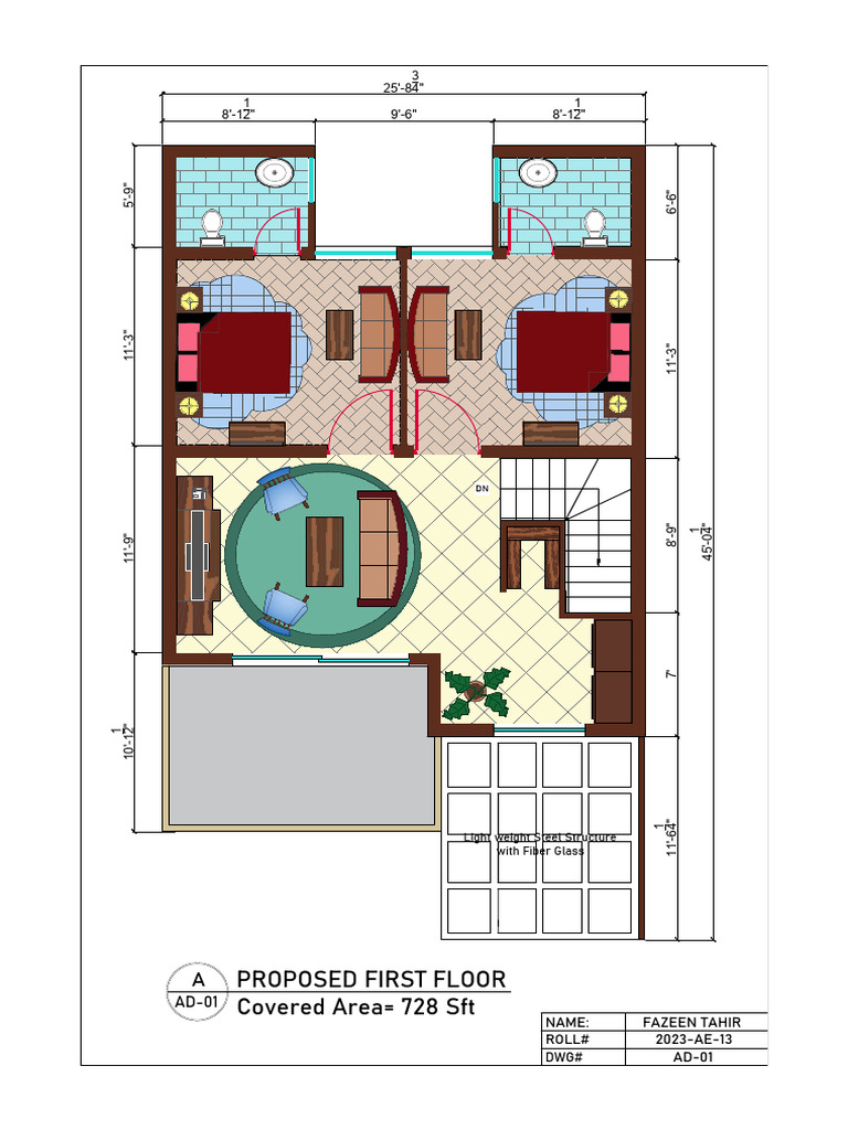Rendered Plan For A 5 Marla House | PDF