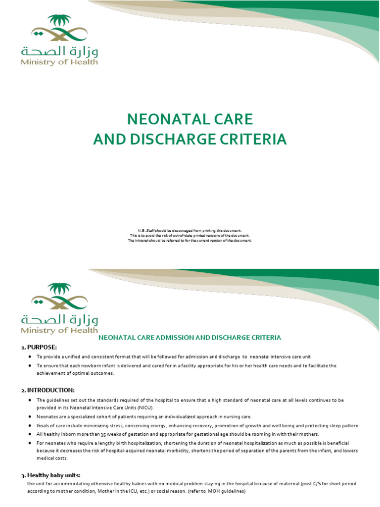 Neonatal Care and Discharge Criteria | PDF | Neonatal Intensive Care ...