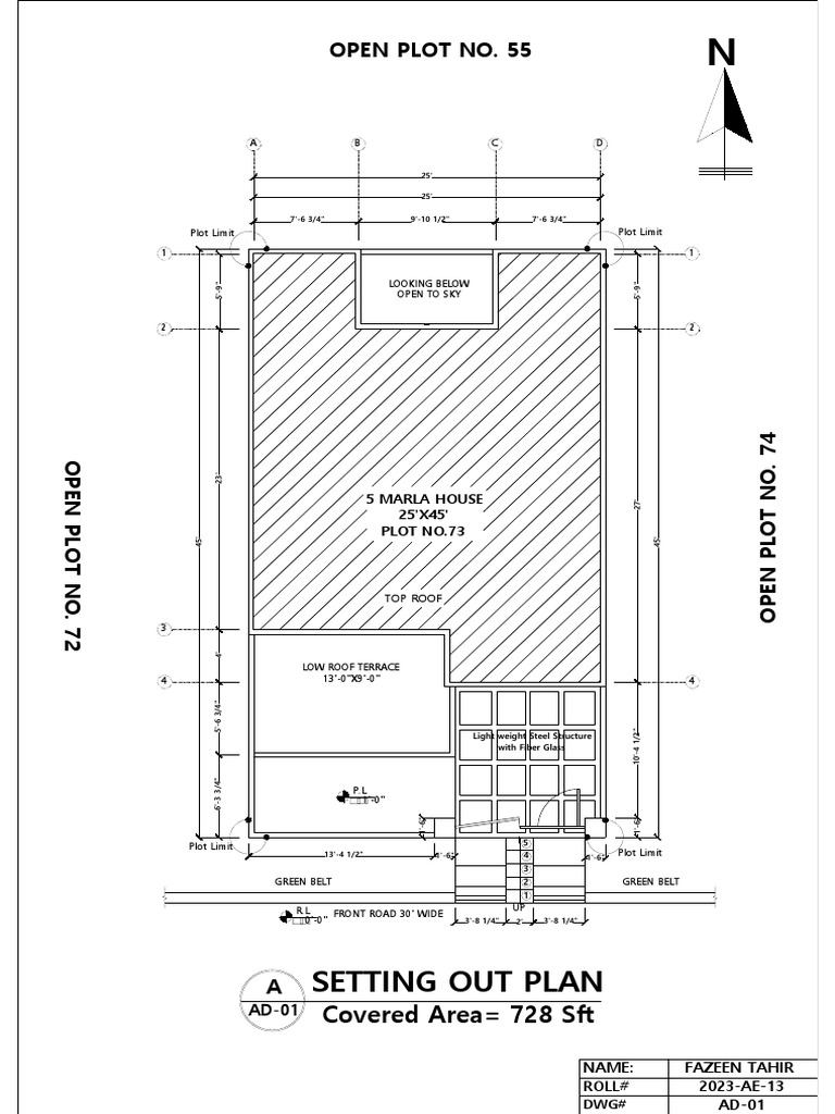 Setting Out Plan For 5 Marla House | PDF | Building Engineering