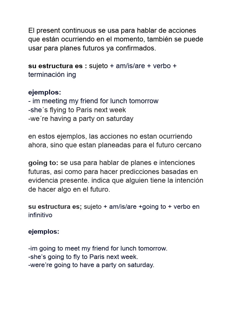 Uso del presente continuo para el futuro | PDF