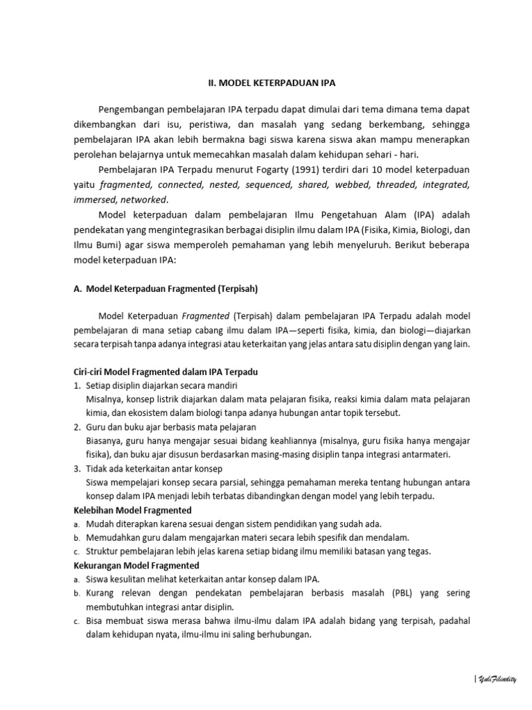 Model Keterpaduan dalam Pembelajaran IPA | PDF