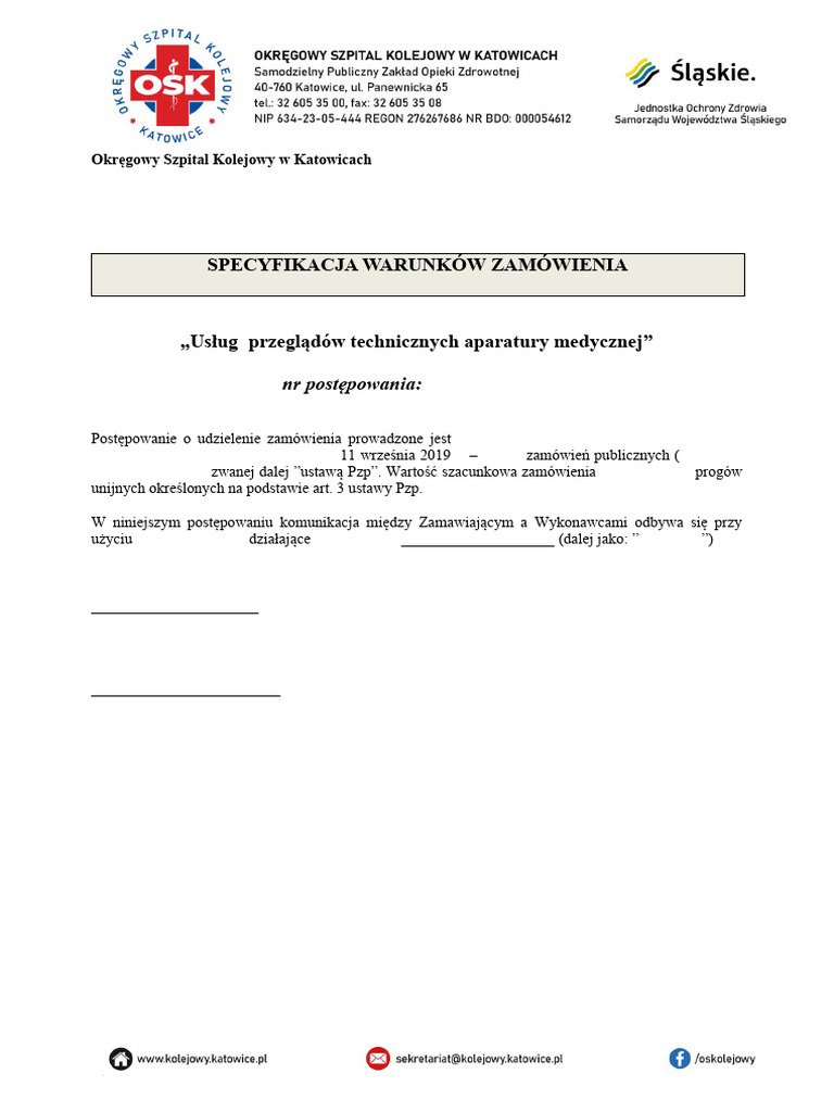 Specyfikacja Warunków Zamówienia (SWZ) Usługi Przeglądów Technicznych ...