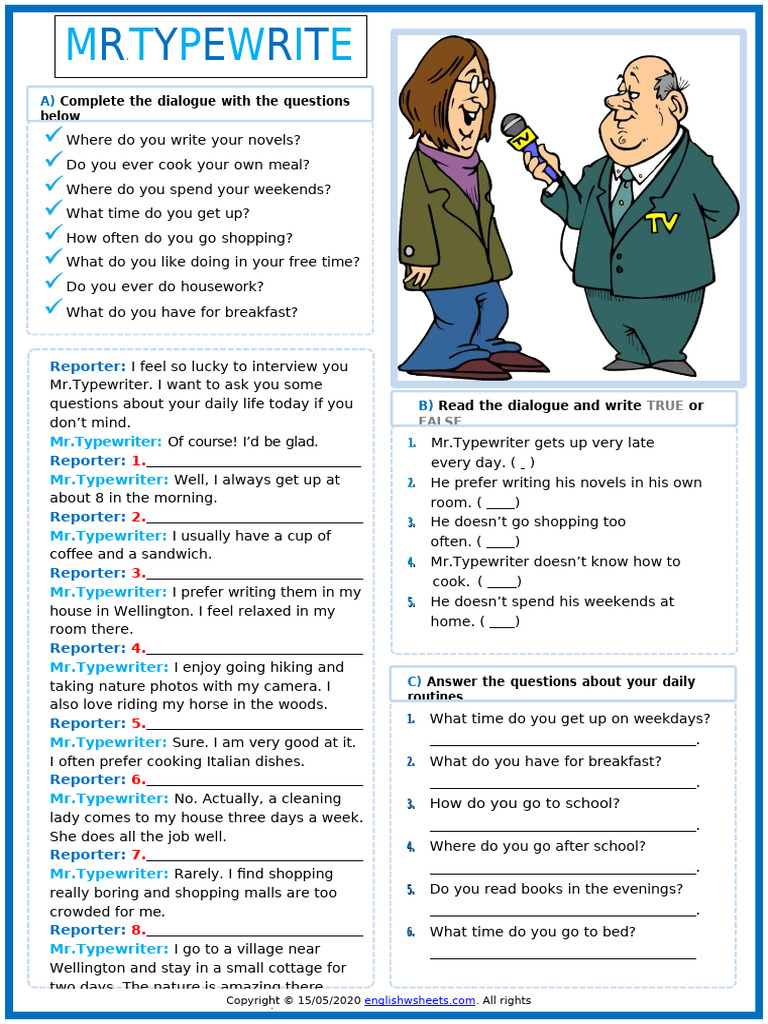 Present Simple MR Typewriter Daily Routines | PDF | Cuisine | Foods