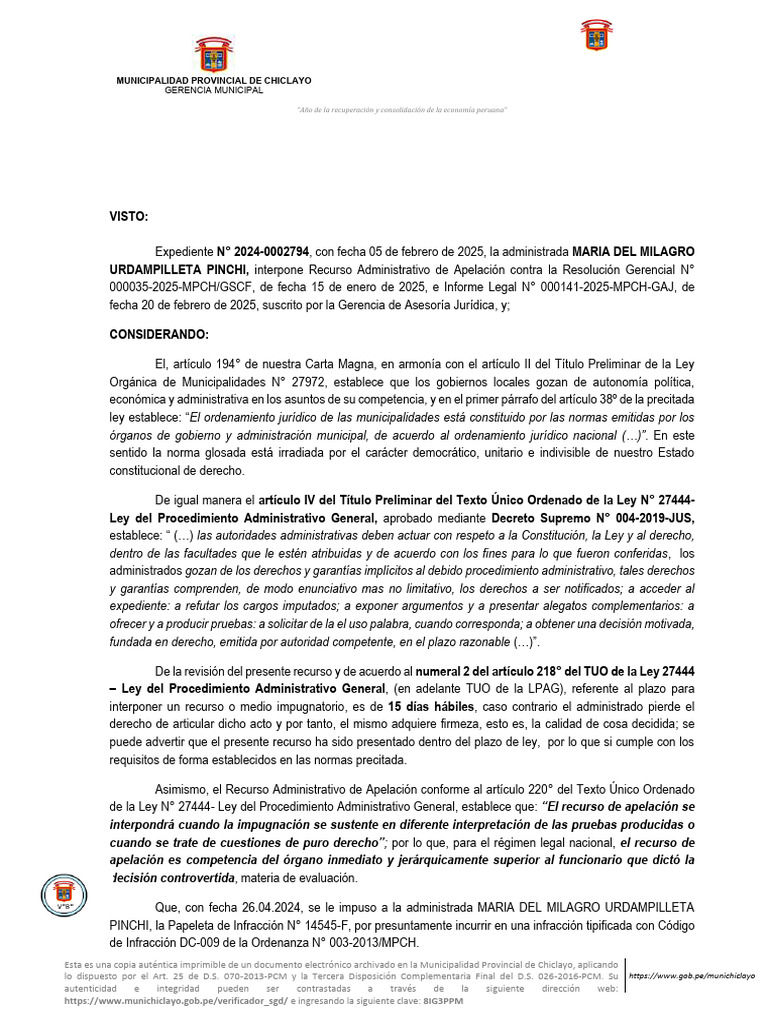 RESOLUCION GERENCIAL-0192-2025-GM | PDF | Apelación | Regulación