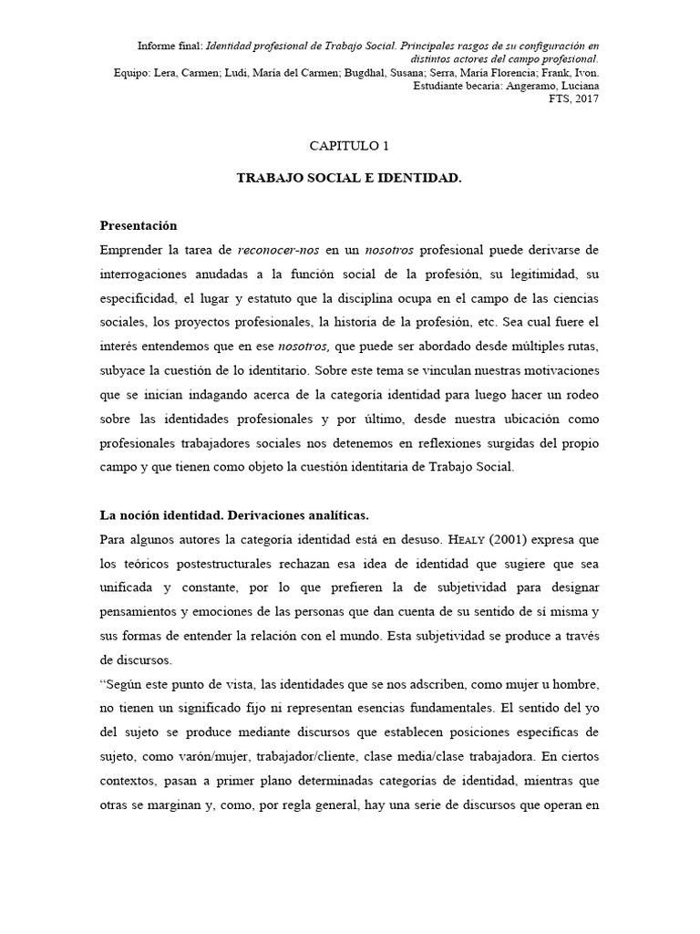 LERA y Otres - Capítulo I - Identidad | PDF | Trabajo Social | Sociedad