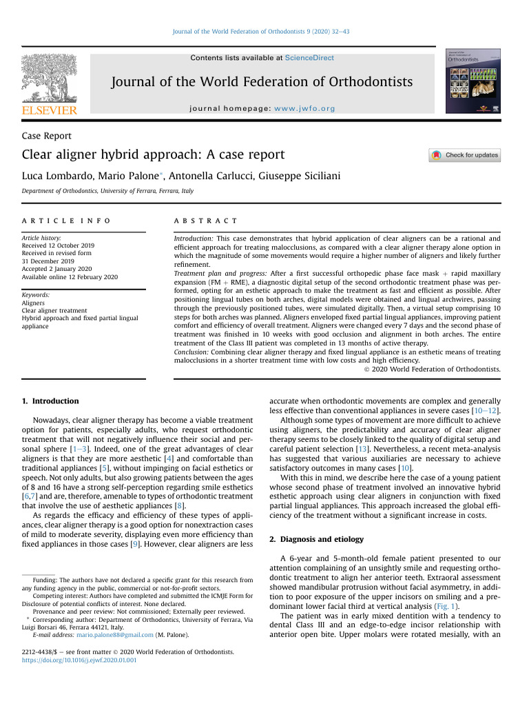 Clear Aligner Hybrid Approach A Class III Case Report Lombardo 2020 ...