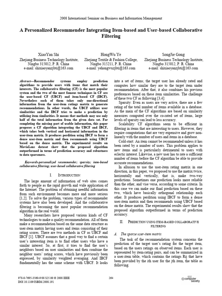 A Personalized Recommender Integrating Item-Based and User-Based ...