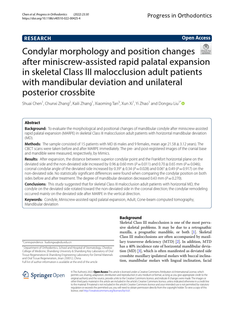 Condylar Morphology and Position Changes After MARPE 2022 | PDF ...
