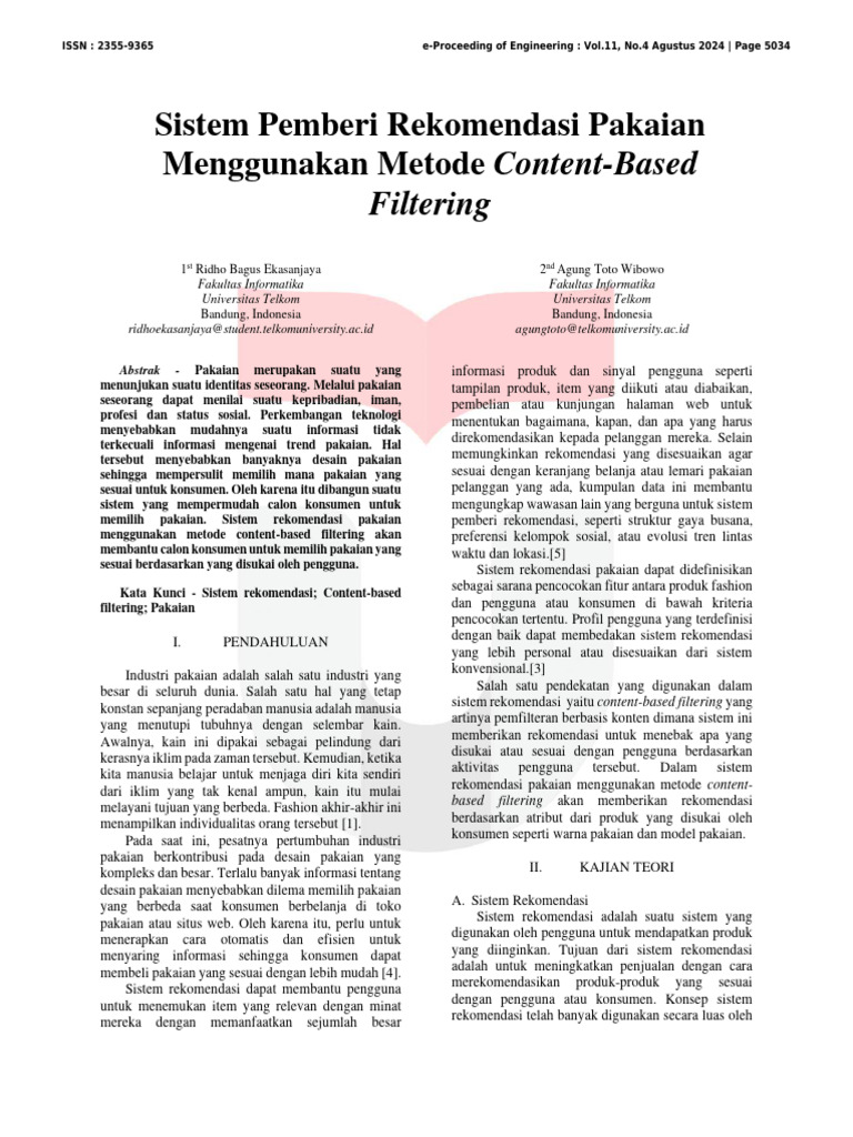 Sistem Pemberi Rekomendasi Pakaian Menggunakan Metode Content Based ...