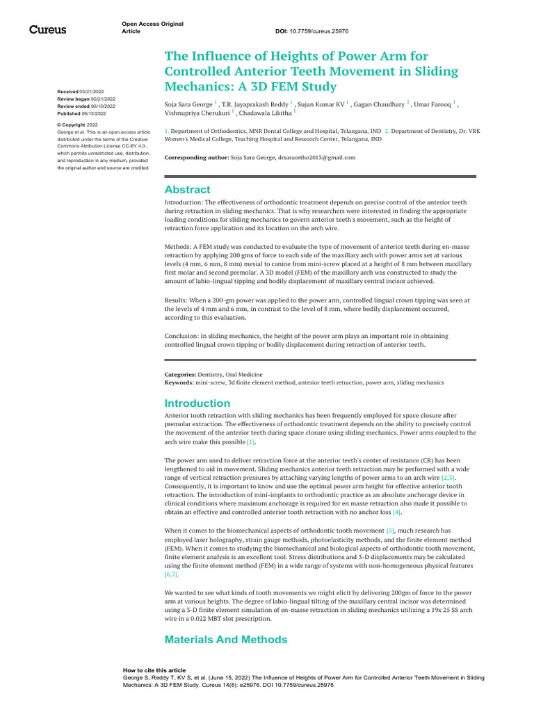 The Influence of Heights of Power Arm For Cureus 2022 | PDF ...