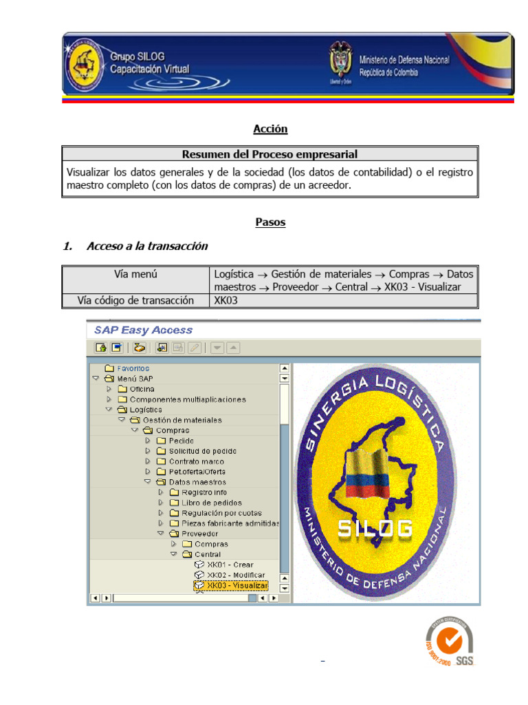 6) BPPS GL - 003 - XK03 Visualizar Dato Maestro Acreedor Logistico ...