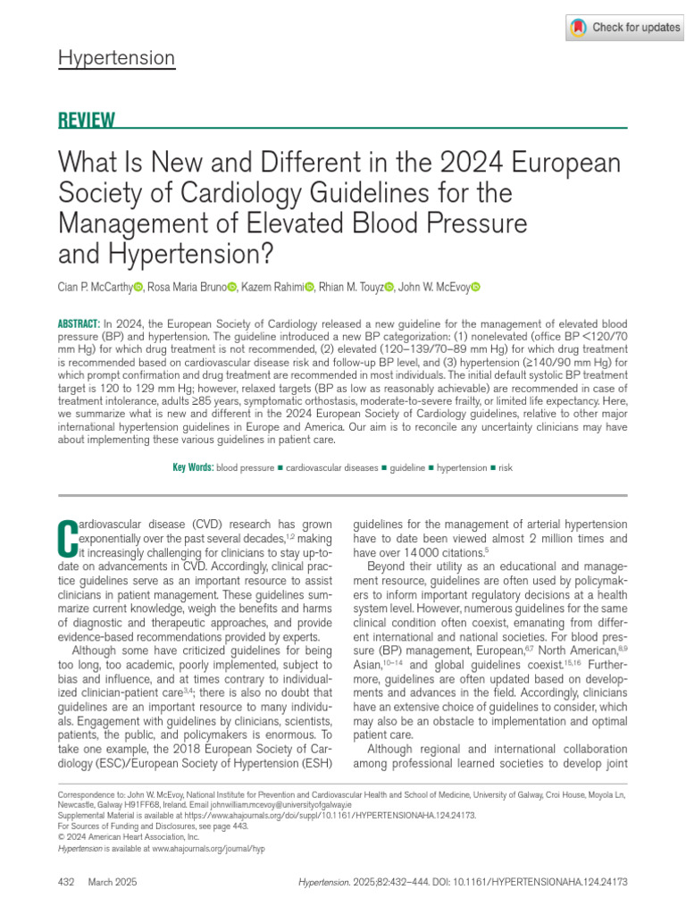 2024 ESC Hypertension Guidelines Overview | PDF | Hypertension ...
