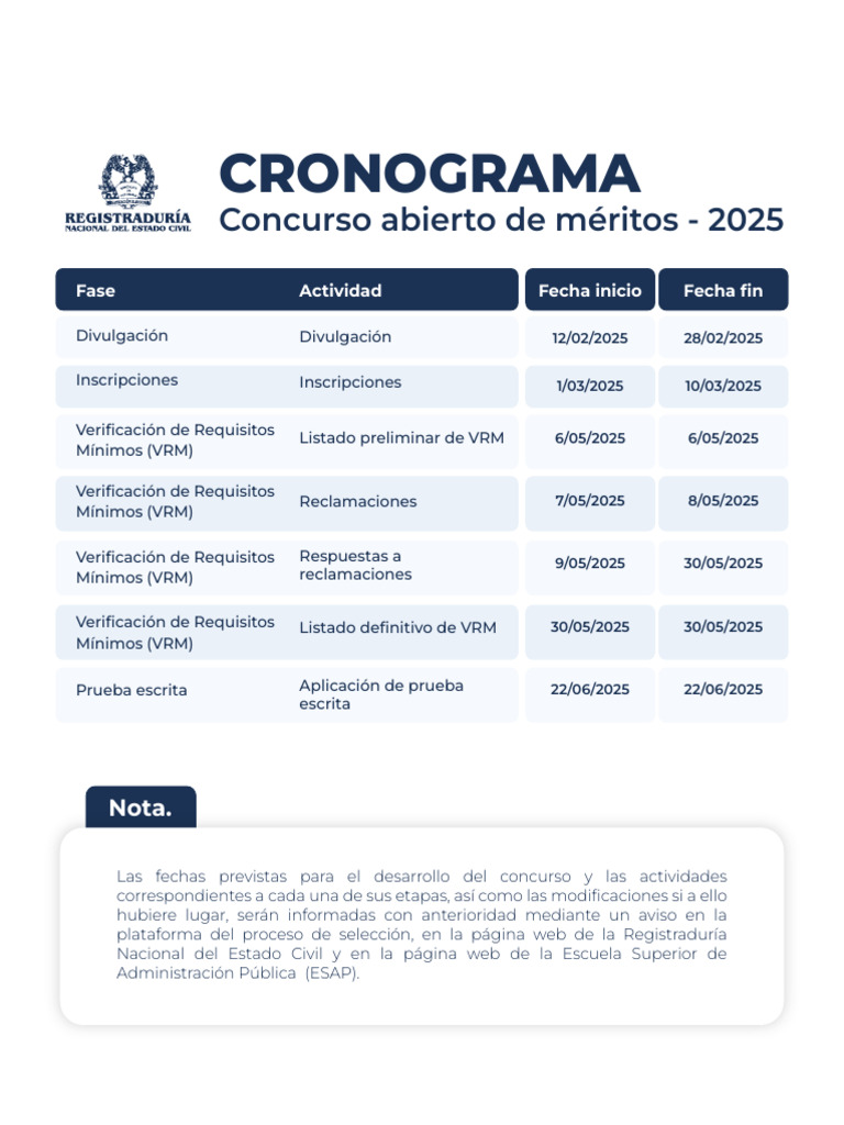 Cronograma Concurso Meritos 2025 RNEC | PDF