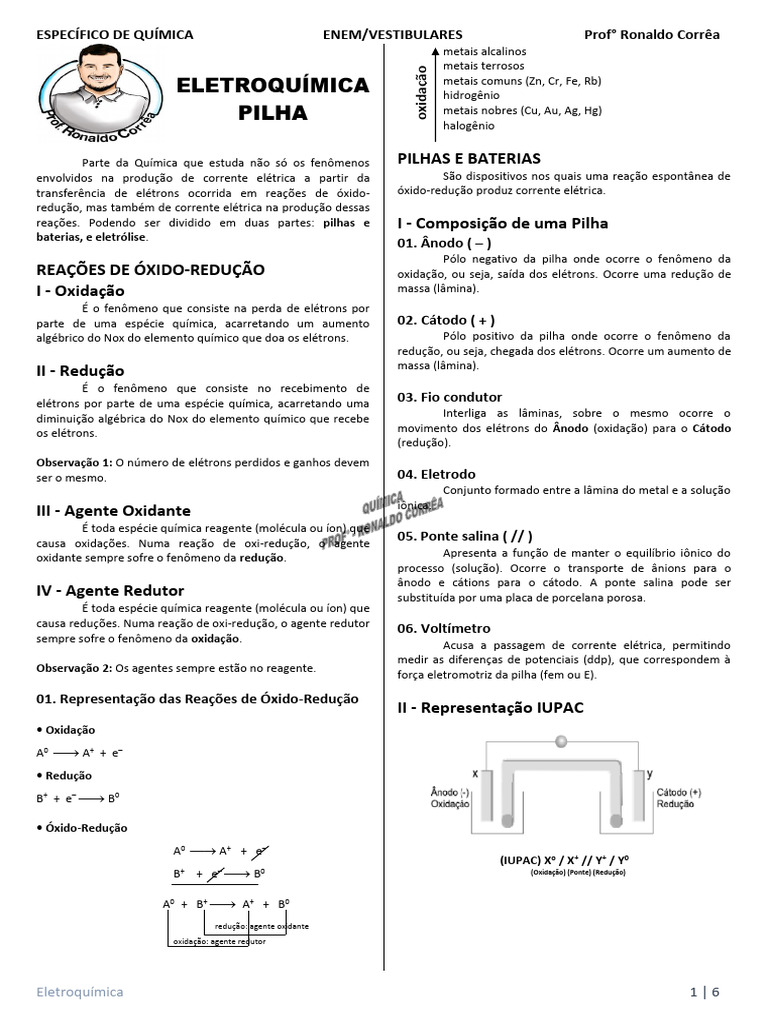 ELETROQUÍMICA-PILHA | PDF | Eletrodo | Cátodo