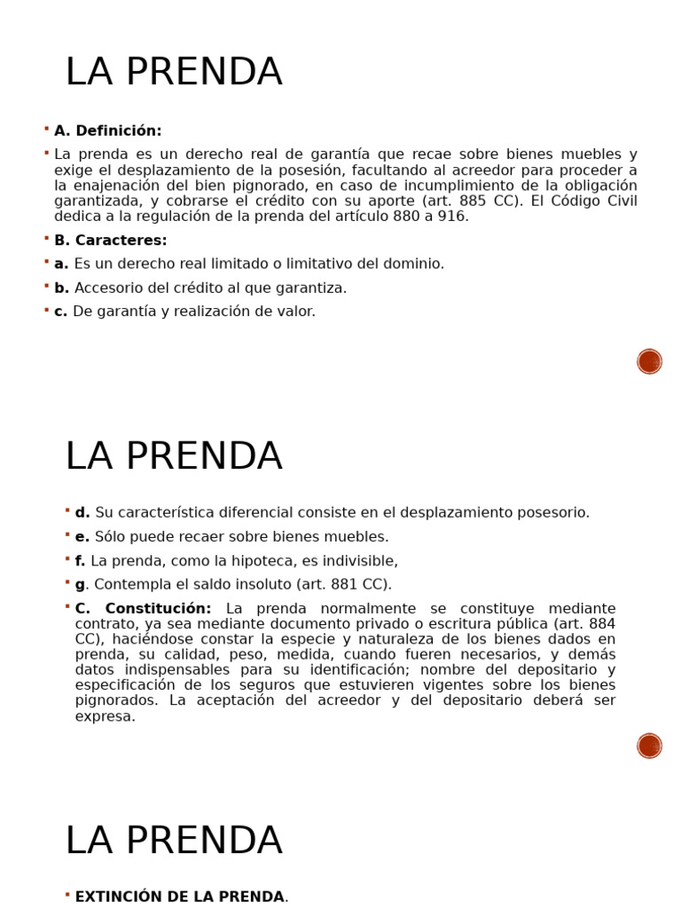 La Prenda | PDF | Ley de hipotecas | Derecho privado