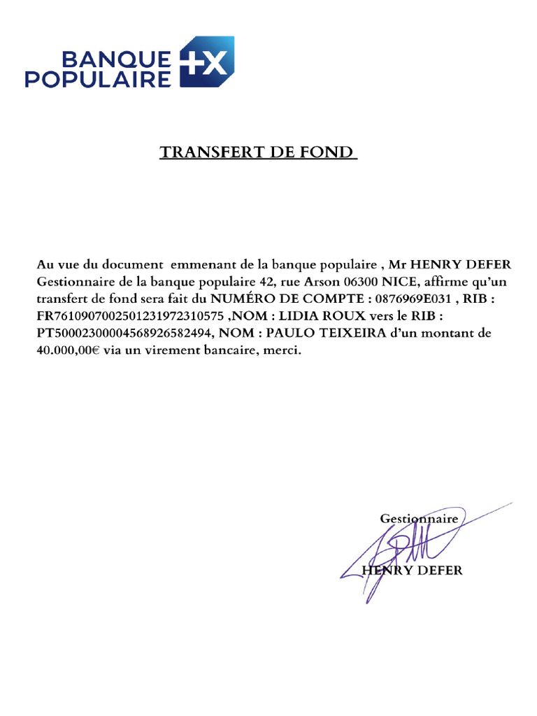 Transfert De Fond Pdf