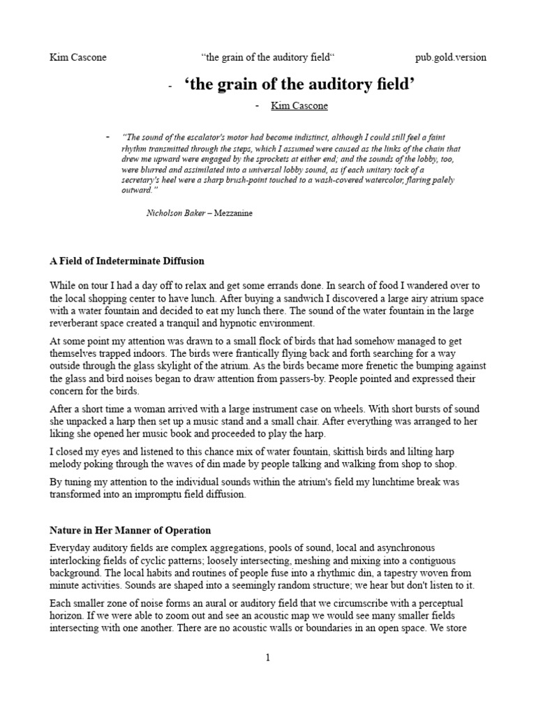 Kim Cascone The Grain of The Auditory Field 1 | PDF | Sound | Acoustics