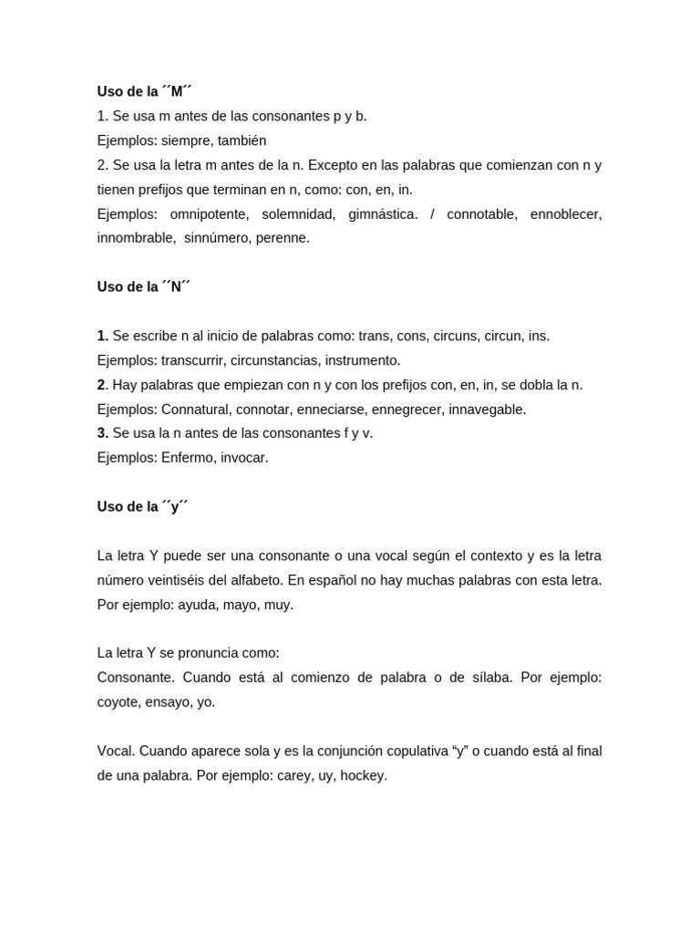 Uso de La Y, M, N | PDF | Verbo | Lingüística