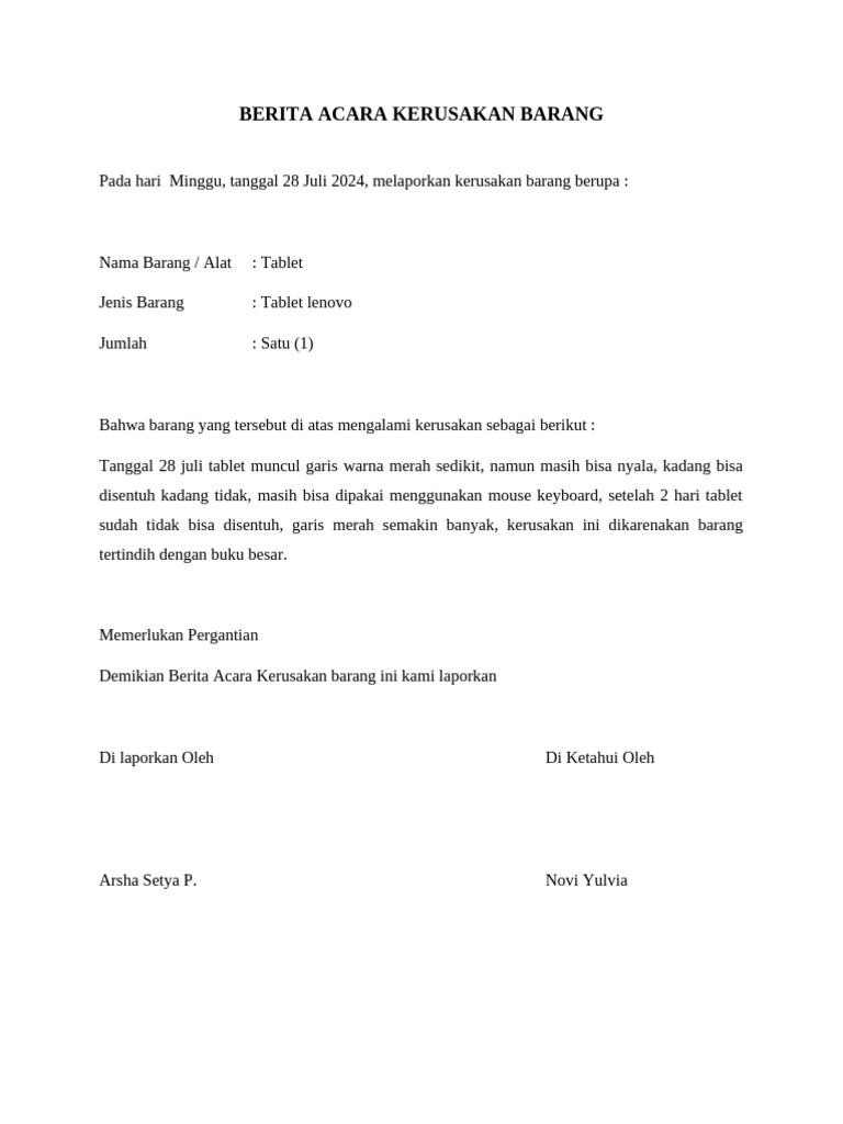 Laporan Kerusakan Tablet Lenovo | PDF