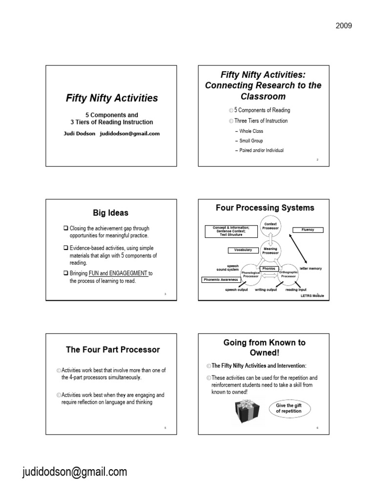 Nifty Fifty Reading Components Activities | PDF | Phonics | Reading ...