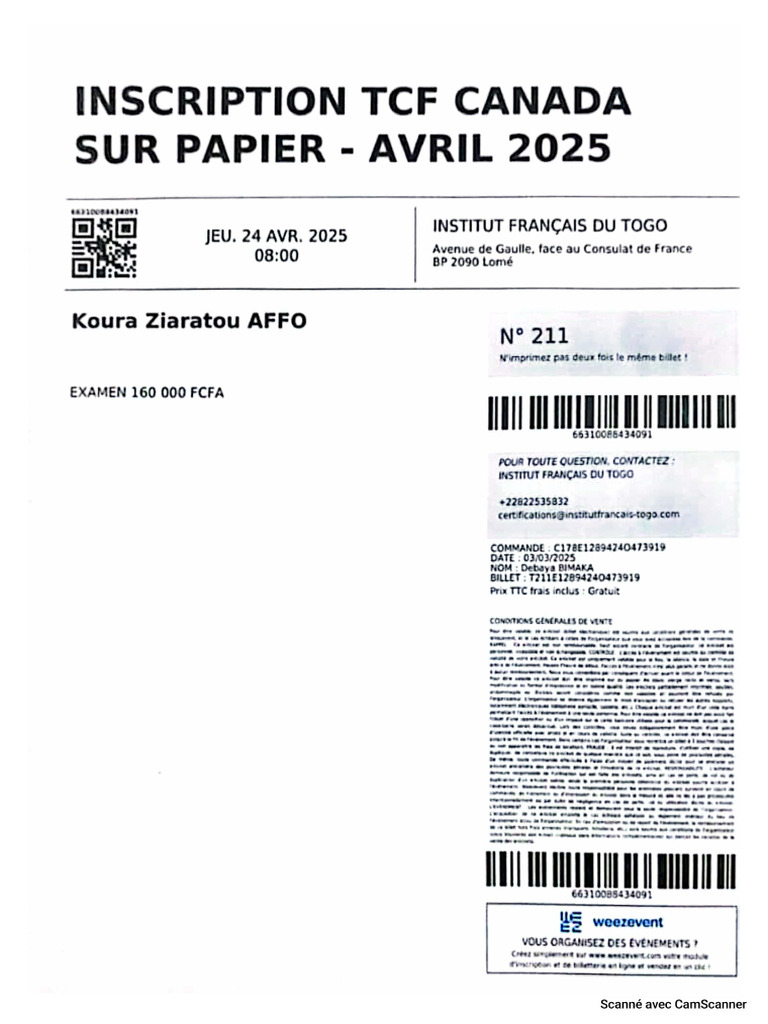 Inscription TCF Canada | PDF